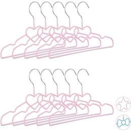 Kinderkleiderbügel Herz 10er Set, Drahtbügel, Babybügel, dekorativ & platzsparend, pvc, Metall, 30 cm, rosa - Relaxdays