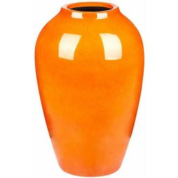 Beliani Blumenvase Orange Terrakotta 39 cm Handgemacht Breite Öffnung Bauchige Ovale Form Bodenvase Deko Accessoires Wohnzimmer Schlafzimmer Flur - Orange