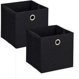 Aufbewahrungsbox, Ordnungsbox aus Stoff, 2er-Set, HxBxT: 30,5 x 30,5 x 30,5 cm, faltbarer Regalkorb, schwarz - Relaxdays