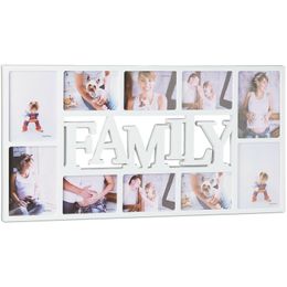 Bilderrahmen Familie, Fotorahmen für 10 Bilder, Collage Family zum Hinhängen, HxBxT: 36,5 x 72 x 2 cm, weiß - Relaxdays