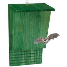 Relaxdays - Fledermauskasten, großer Unterschlupf für Fledermäuse, HxBxT: 37 x 22 x 12,5 cm, Fledermaushotel, Holz, grün