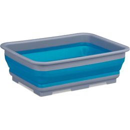Faltkorb, 7 l, für Camping & Abwaschen, HxBxT: 12 x 37 x 27 cm, klappbare Waschschüssel, Kunststoff, blau/grau - Relaxdays
