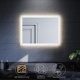 Sonni - Badezimmerspiegel mit Beleuchtung Badspiegel led Kupfer/bleifreie Wandspiegel kaltweiß licht Wandschalter Energiesparender 80x60cm