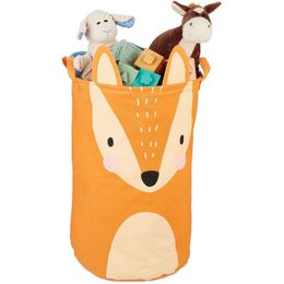 Relaxdays Aufbewahrungskorb für Kinder, Fuchs-Motiv, faltbar, H x D: 56 x 35 cm, Spielzeugkorb mit Henkeln, orange/creme