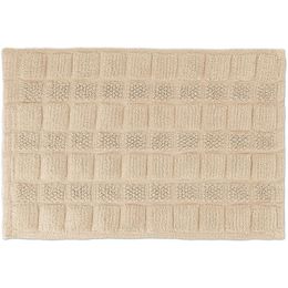 Badematte Baumwolle, 60 x 40 cm, rutschfest, waschbar, Vorleger für Badezimmer, Badteppich rechteckig, beige - Relaxdays