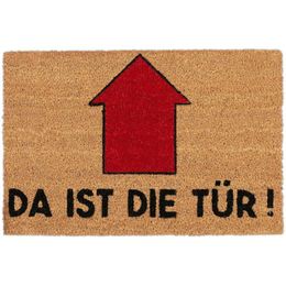 Fußmatte mit Spruch, Da ist die Tür, Pfeil, Eingangsbereich, Garten, Schmutzfang Türvorleger 60x40, natur/rot - Relaxdays