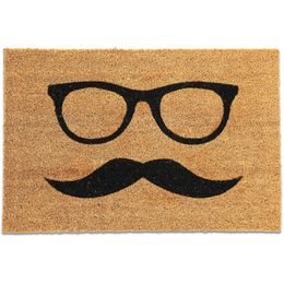 Fußmatte Kokos, Moustache-Motiv, 60x40cm, rutschfest, wetterfest, Türvorleger für innen & außen, natur/schwarz - Relaxdays