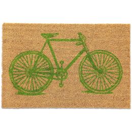 Fußmatte Fahrrad, aus Kokosfaser, rutschfeste Türmatte, HxBxT: 1,5 x 60 x 40 cm, Schmutzfangmatte, natur/grün - Relaxdays