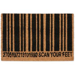 Fußmatte Kokos, Barcode-Motiv, 60 x 40 cm, rutschfester Fußabtreter, Türvorleger innen & außen, natur/schwarz - Relaxdays