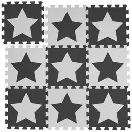 Relaxdays 9 tlg. Puzzlematte Sterne, 18 Puzzleteile, eva Schaumstoff, schadstofffrei, Spielunterlage 91 x 91 cm, weiß-grau