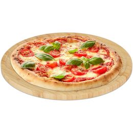 Pizzateller, natürlicher Bambus, ø 32 cm, Servierbrett für Pizza, Flammkuchen, Käse, rundes Pizzabrett, natur - Relaxdays