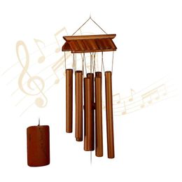 Windspiel Bambus, Klangspiel Tempel-Design, Hängedeko für draußen & drinnen, HxB: 62 x 15 cm, Windorgel, braun - Relaxdays