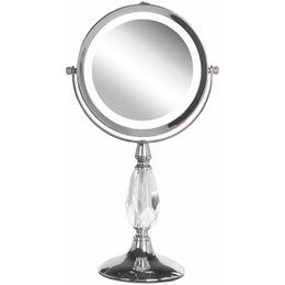 Beliani Schminkspiegel Silber Eisen rund doppelseitig drehbar mit led Licht Ständer 5-fach Vergrößerung Modern Kosmetikspiegel Tischspiegel - Silber