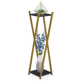 Blumenständer, 2 Etagen in Marmoroptik, Metall, modern, hoher Blumenhocker, hbt: 99 x 29 x 29 cm, gold/schwarz - Relaxdays