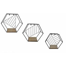 Spetebo Wandregal hexagon schwarz - 3er Set - Hängeregal im Sechseck Design - Deko Regal zum Aufhängen oder Hinstellen
