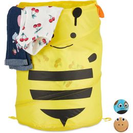 Pop-Up Wäschekorb für Kinder, Tiermotiv Biene, Faltbar, 39 l Stauraum, Aufbewahrungskorb HxD: 43 x 34 cm, gelb - Relaxdays