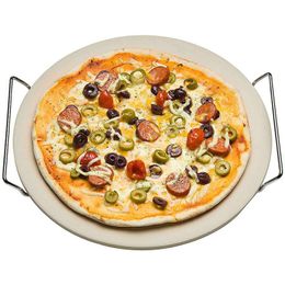 Spetebo - Pizzastein + Gestell 33cm - Pizza Steinplatte Brot Backstein Backofen Grillstein