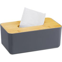 Taschentuchbox, nachfüllbar, Badezimmer, Tücherbox, Bambus-Deckel, Kunststoff, HxBxT: 10x23x13 cm, grau/natur - Relaxdays