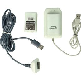 vhbw - Play & Charge Kit kompatibel mit Microsoft Xbox 360 Controller - 1x Ladegerät, 1x Ladekabel, 2x Akku, Schwarz, Grau, Weiß