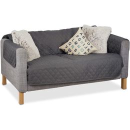 Relaxdays Sofaschoner 2 Sitzer, schützender Überwurf Sofa und Couch, gegen Tierhaare und Flecken, Schonbezug, Grau