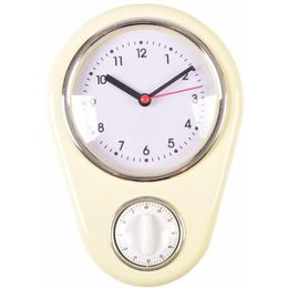 BURI - Retro Küchenuhr Vanille mit Timer Wanduhr Kurzzeitmesser Eieruhr Küchentimer Uhr