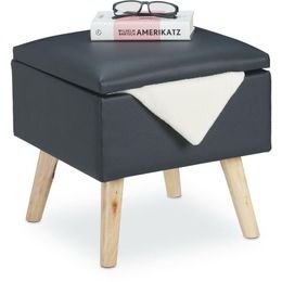 Sitzhocker mit Stauraum, aus Kunstleder, hbt: 40 x 40 x 40 cm, mit Deckel, Sitzwürfel gepolstert, dunkelgrau - Relaxdays
