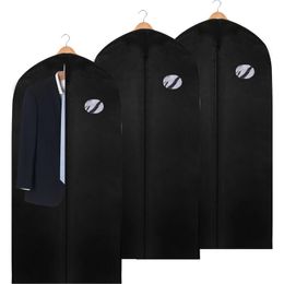 3x Kleidersack Kleidersäcke Schutzhülle mit Schuhtasche Kleiderhülle Kleiderschutz Dicker Vliesstoff mit PE-Folie 128 x 60cm - Schwarz - HENGDA