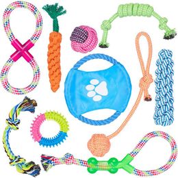 Relaxdays Hundespielzeug Set 10 teilig, Tauspielzeug, Zerrspielzeug, Wurfscheibe, Welpen, kleine & mittlere Hunde, bunt
