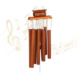 Windspiel Bambus, Klangspiel, Hängedeko für draußen & drinnen, warmer Klang, Windorgel, HxB: 60 x 14 cm, braun - Relaxdays
