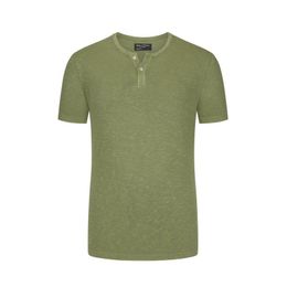 Marc O'Polo Übergröße : Marc O'Polo, T-Shirt mit Serafino-Kragen in melierter Optik in Oliv