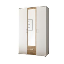 Schlafkontor Hanau Kleiderschrank + Spiegel Holzwerkstoff Melamin 3 Türen 120x196x54 cm Weiß/Artisan Eiche