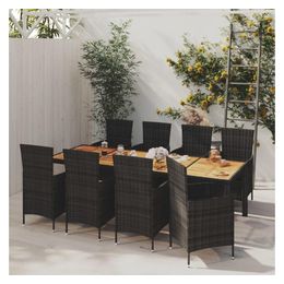 vidaXL Garten-Essgruppe 9-tlg. Garten-Essgruppe mit Kissen Poly Rattan Schwarz