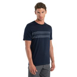 Icebreaker Merino 150 Tech Lite II T-Shirt First Snow Stripe - Mann - Midnight Navy - Größe XXL