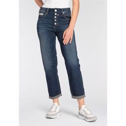 High-waist-Jeans Herrlicher "Touch B Hi Tap Organic Denim" Gr. 31, N-Gr, blau (doom) Damen Jeans High-Waist-Jeans