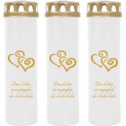 Hs Candle - Grabkerze Grablicht - 3er Pack - ( 2 Herzen Gold ) - ca 100h / 4 Tage Brenndauer je Kerze ( 25cm, ø 7cm ) - viele versch. Deisgns - 2