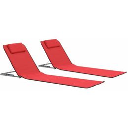 Prolenta Premium - Klappbare Strandmatte 2 Stk. Stahl und Stoff Rot - Rot