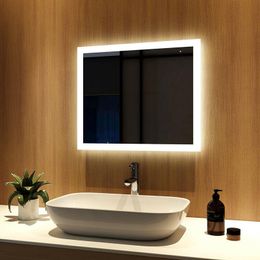 Badspiegel mit LED-Beleuchtung 50x60cm Badezimmerspiegel mit Taste und Beschlagfrei, Kaltweiß/Warmweiß Licht 6500K/3000K - 50x60cm | Taste+