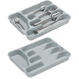 Besteckkasten 2er Set, Schubladeneinsatz mit 5 Fächern, für Küchenbesteck, Kunststoff, HxBxT 4x25x33 cm, grau - Relaxdays