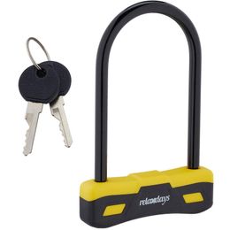 Bügelschloss, 2 Schlüssel, Staubschutzklappe, U-Schloss für Fahrrad & E-Bike, Stahl, Kunststoff, schwarz/gelb - Relaxdays