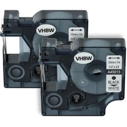 vhbw - 2x Schriftband-Kassette kompatibel mit Dymo LabelManager 210D, 260P, 280, 160, 200, 100 Plus, 100, 120P Etiketten-Drucker 12mm Schwarz auf Weiß