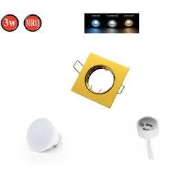 Einbaustrahler GU10 Einbaurahmen Ø75mm Bohrloch Aluminium inkl. GU10 5W Warmweiß 350 Lumen led Leuchtmittel Gold Eckig - Led Line