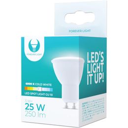 6 Stück] Forever Light GU10 led Lampe, Spot 3W (ersetzt 25), 6000K Kaltweiß, led Leuchtmittel 250 Lumen