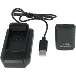 vhbw - Akku kompatibel mit Microsoft Xbox 360 Controller (4800mAh, 2,4V, NiMH) inkl. Ladegerät, Schwarz