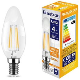 Braytron - E14 Filament C35 led Leuchtmittel Lampe Birne Leuchte Beleuchtung Form: Kerze 4W 400 Lumen warmweiß 3 Stück