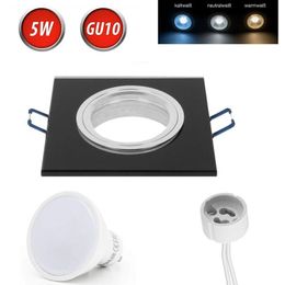 Led Line - Einbaustrahler GU10 Einbaurahmen Glas Ultra Flach (10mm) Einbauleuchte Ø75mm Bohrloch inkl. GU10 5W Warmweiß led Leuchtmittel Schwarz Eckig