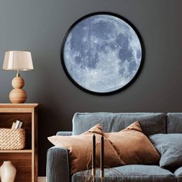 K&L WALL ART Rundes Poster Wandbild Vintage Fotografie Natur Kunstdruck Mondkrater Moon Vollmond ø 30cm - blau