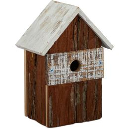 Relaxdays - Deko Vogelhaus, aus Holz, Vogelhäuschen zum Aufhängen, Deko-Vogelvilla Garten, hbt: 25,5x18x12 cm, natur/weiß