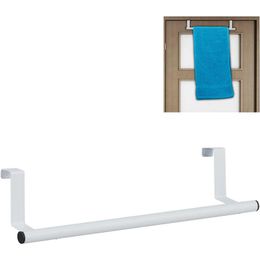 Relaxdays 1 x Handtuchhalter für Tür & Schrank, zum Einhängen, Edelstahl, Handtuchstange ohne Bohren, Küche & Bad, weiß