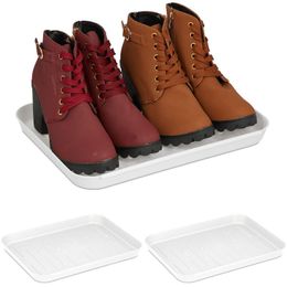 Schuhabtropfschale, 3er Set, Unterlage für nasse Schuhe, hbt: 3 x 35 x 27 cm, Schuhablage Kunststoff, weiß - Relaxdays