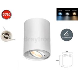 Braytron Deckenleuchte gama-sr Aufbaustrahler Lampe Aufputz Leuchte Ø80mm Strahler Schwenkbar 45° Rund Weiß aus Aluminium mit GU10 Fassung